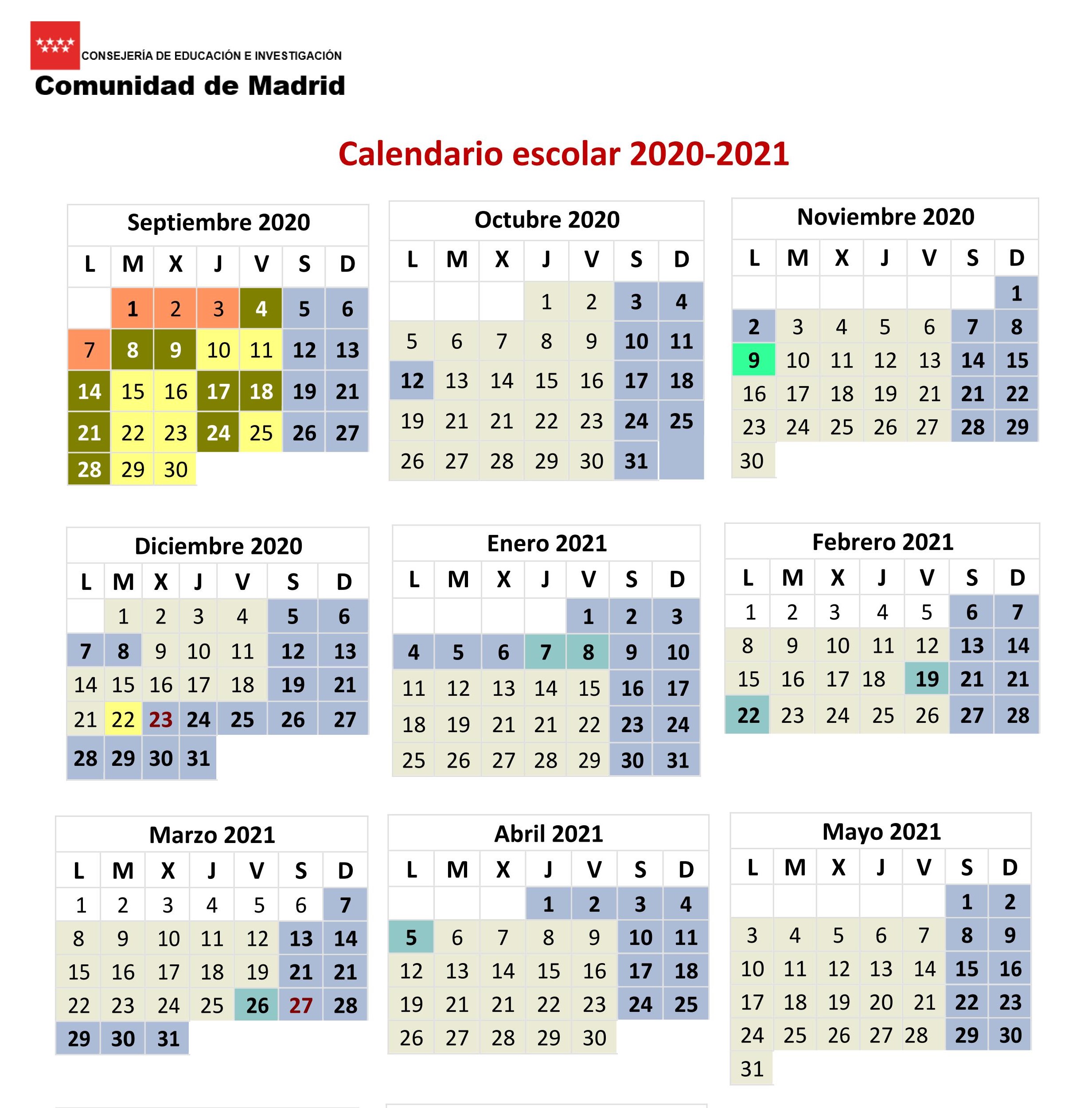 CALENDARIO ESCOLAR 2020-2021 CAM – IES El Alamo